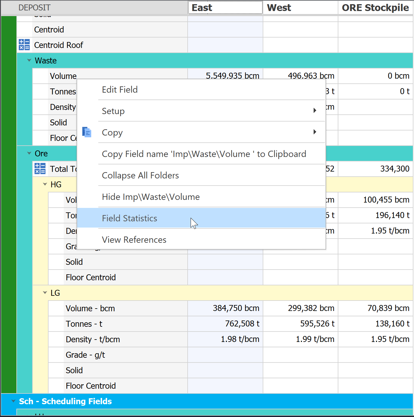 Field Statistics – Micromine Spry